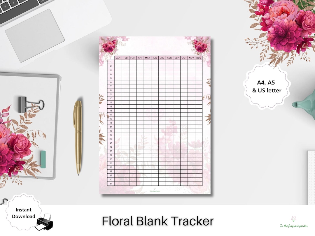 PDF Floral Printable Blank Tracker Daily Log Time Sheet Insert Schedule ...