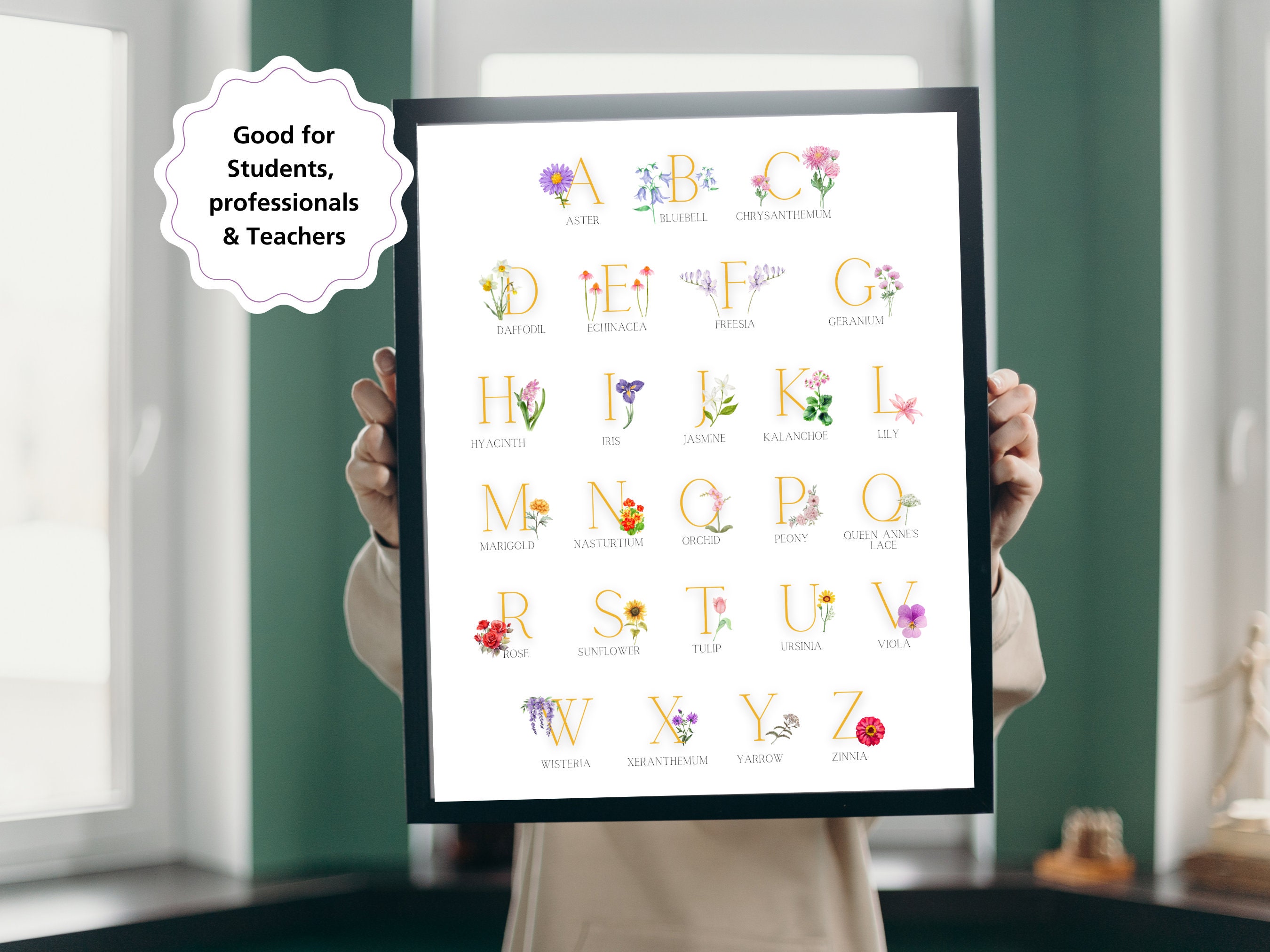 Printable Flower Alphabet A to Z Flowers Alphabet Poster ABC Floral ...