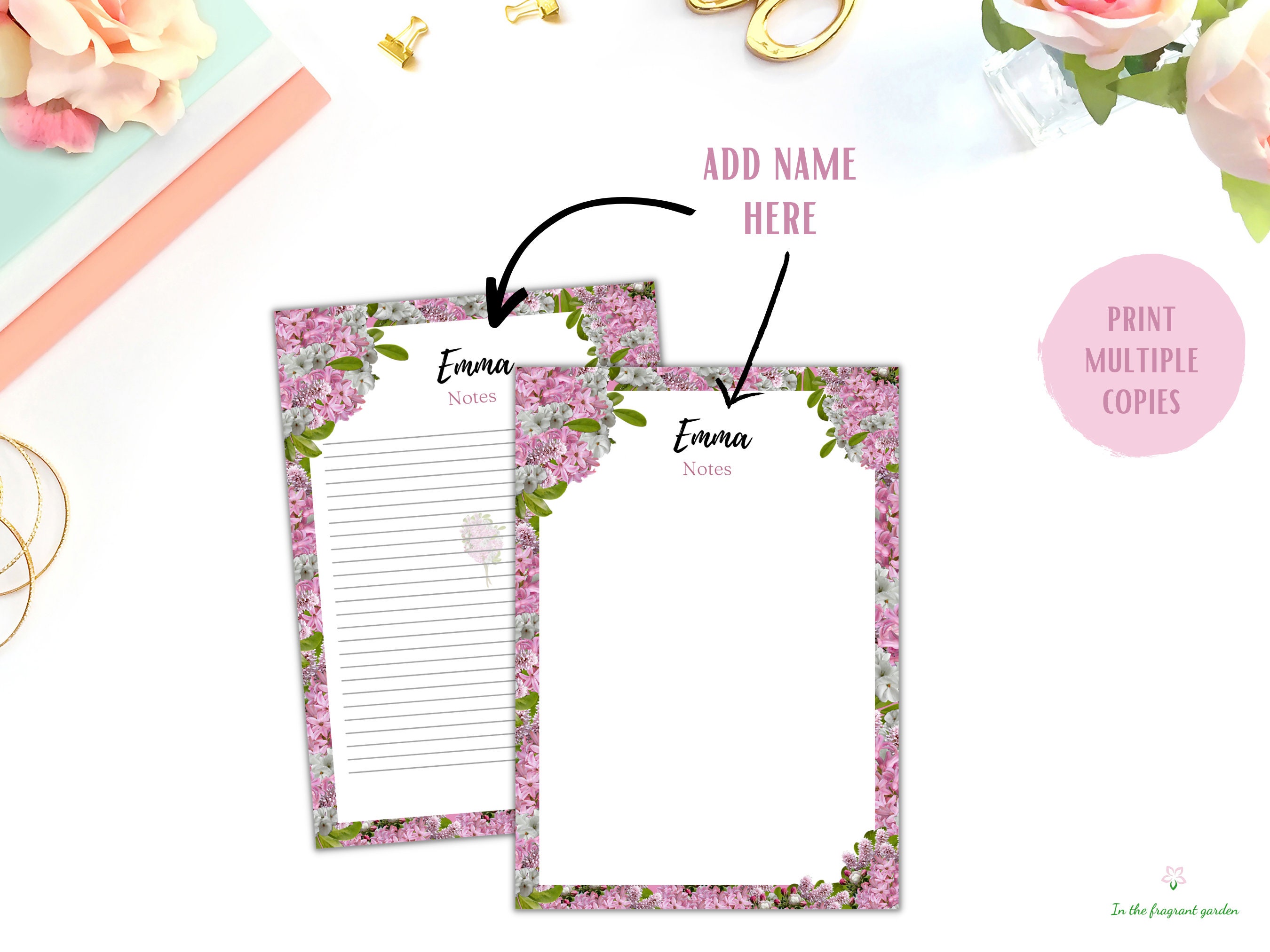 Cute Flower Notes Page Printable Lined Note Stationery Note Taking ...