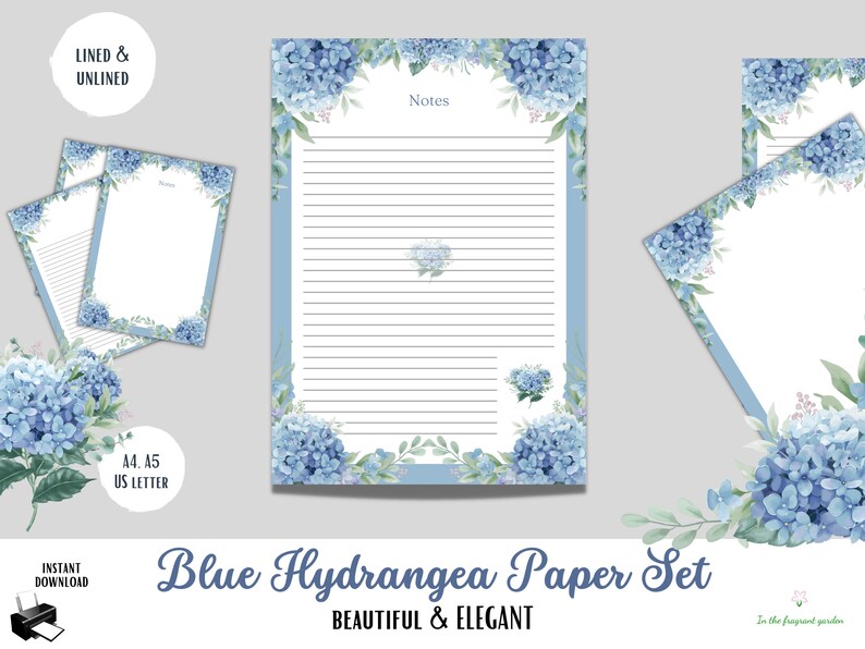 Floral Printable Stationery Instant Download Flower Border Writing Pad ...