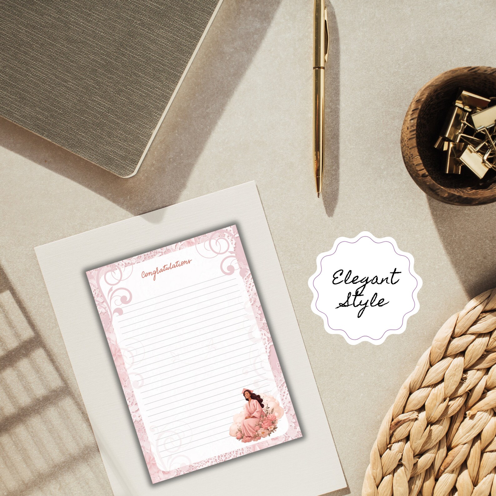Congratulations Graduation Letters Floral Lined Notes Stationery Paper ...