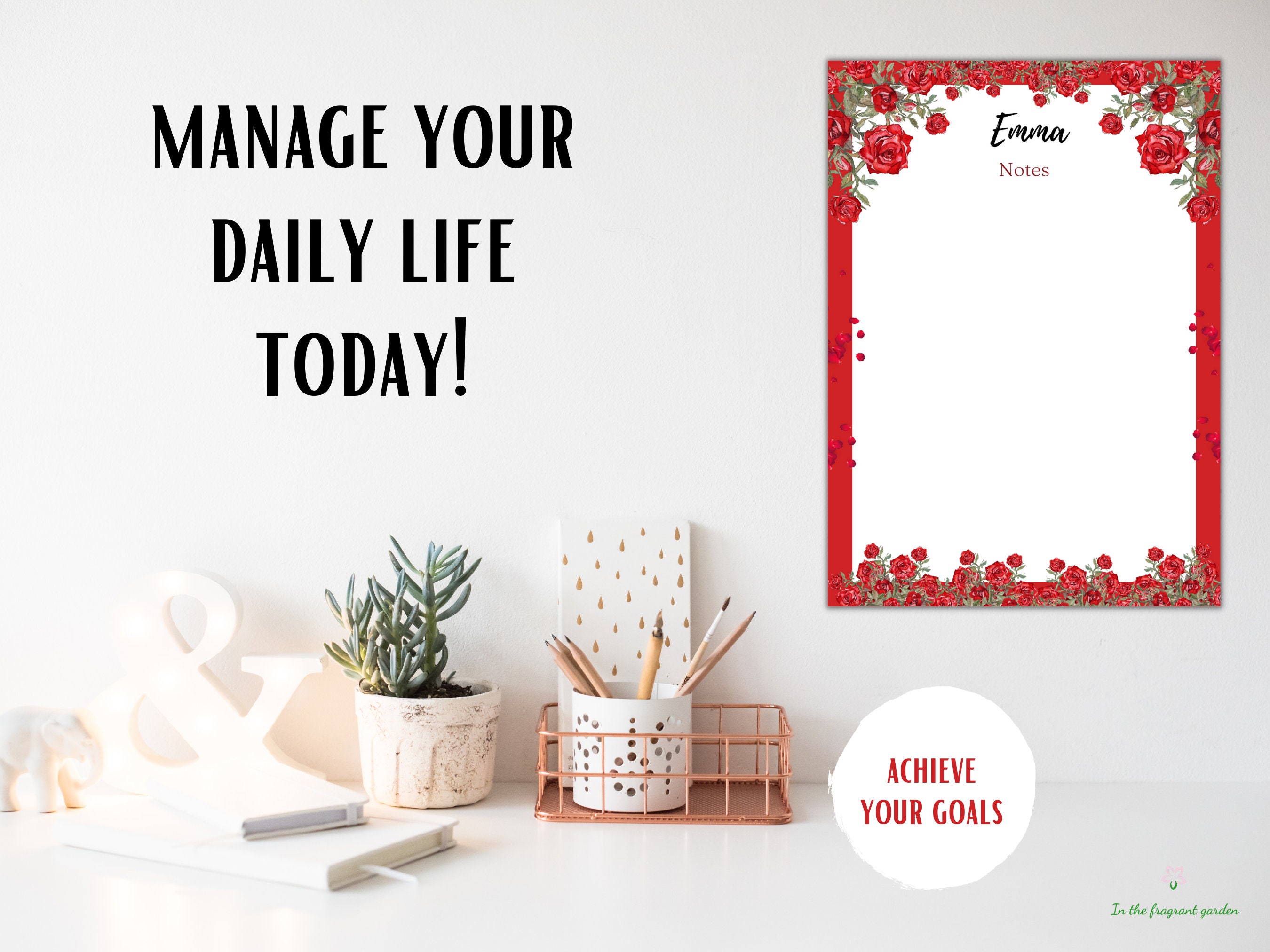 Red Roses Notes Page Printable Lined Snail Mail Pen Pals Note Taking ...