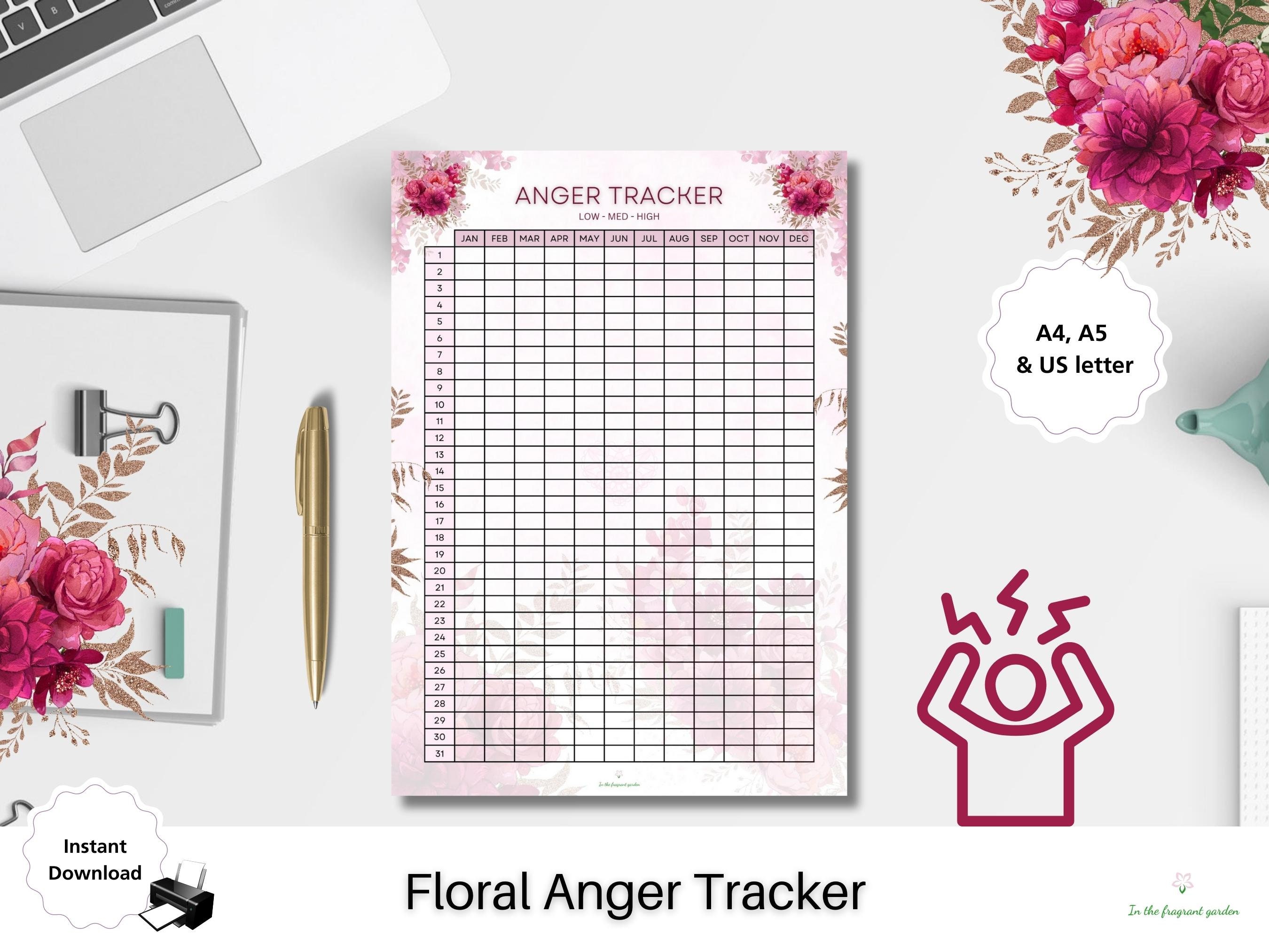 Anger Tracker Printable Daily Florai Stressful Angry Triggers Log PDF ...