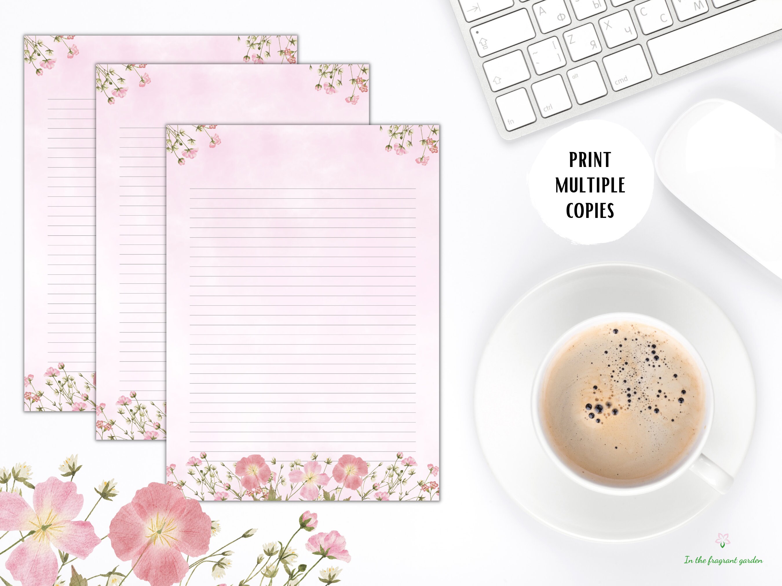 Wildflower Lined Paper Instant Download Flower Border Writing Pad Notes ...