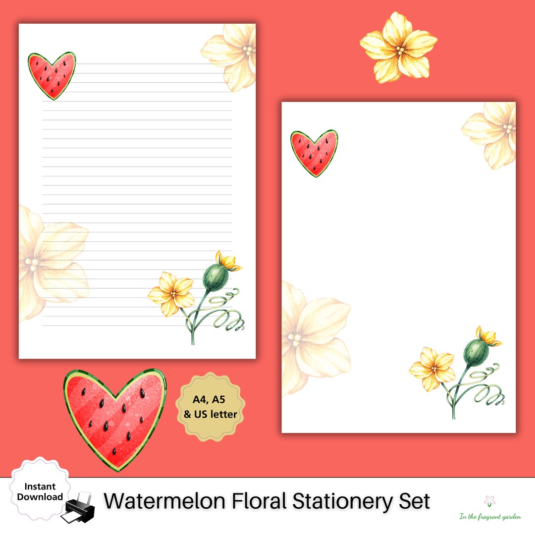 Watermelon Stationery Echinea Letters Floral Lined Paper Instant ...