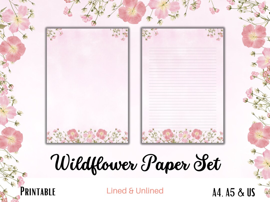 Wildflower Lined Paper Instant Download Flower Border Writing Pad Notes ...