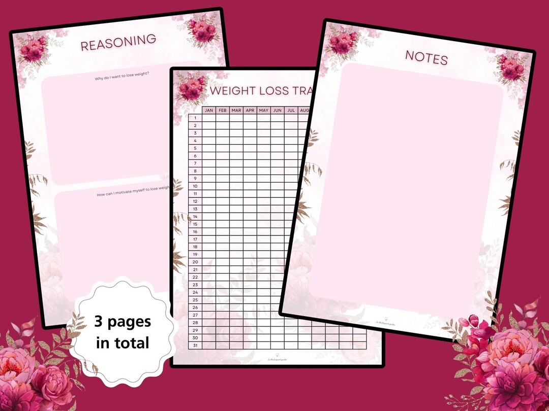 Weight Loss Tracker Printable Daily Florai Log Track Check Journal ...