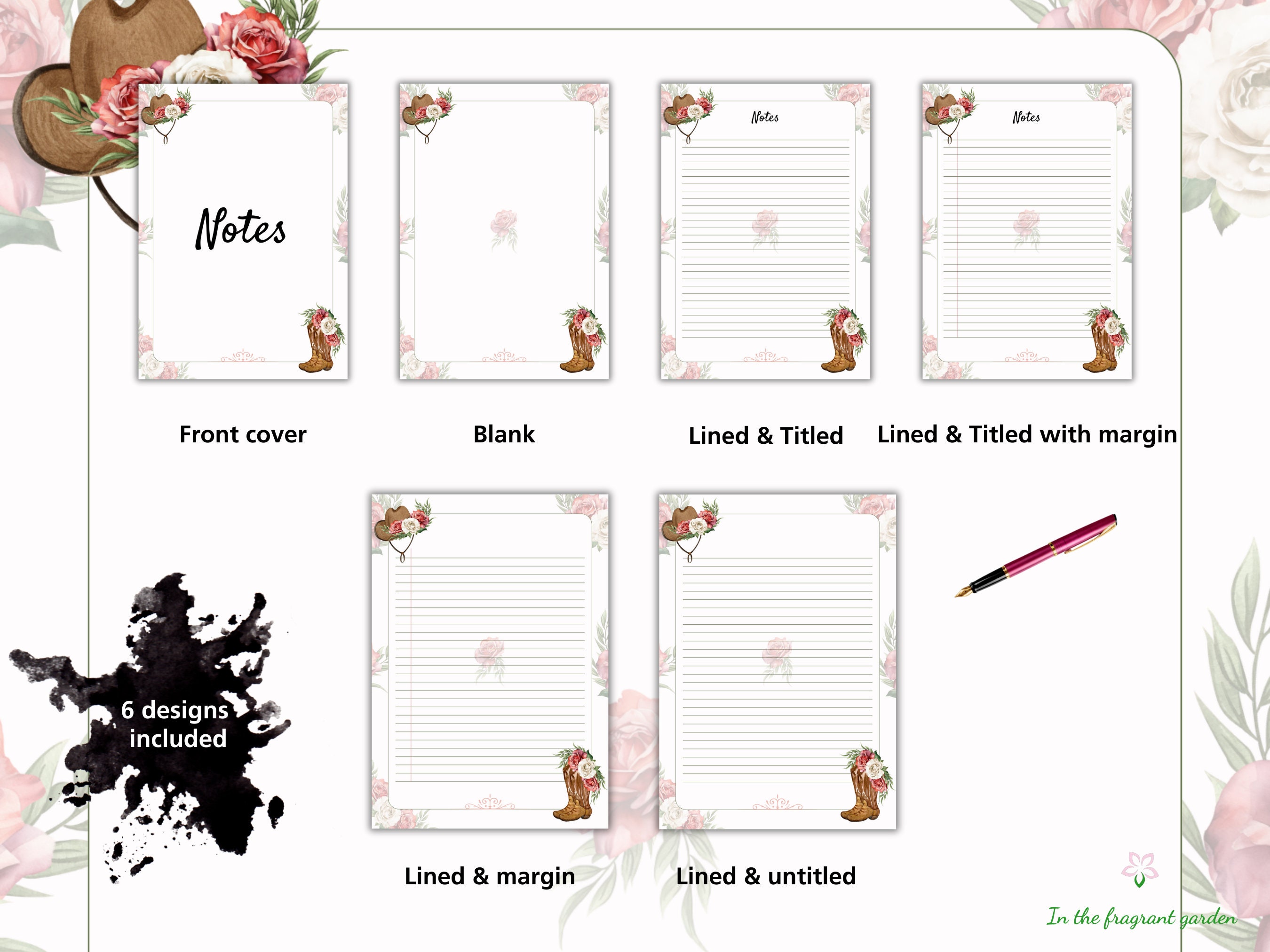 Coastal Cowgirl Letter Writing Stationery Floral Lined Paper Download ...