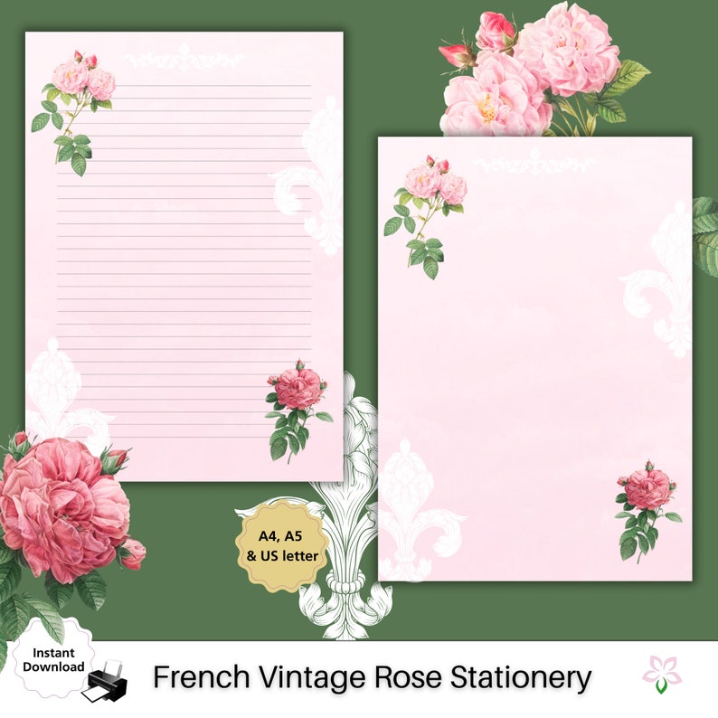 French Vintage Floral Rose Letter Writing Paper Shabby Chic Victorian ...