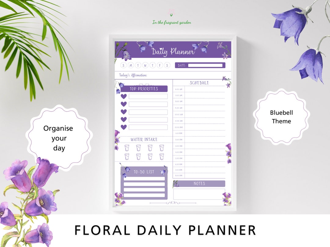 Floral Planner Printable Pomodoro Daily Task Bluebells Botanical Garden ...
