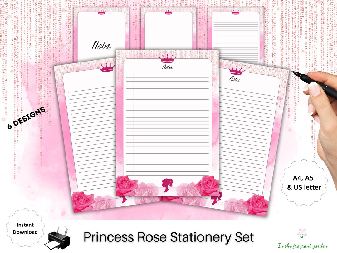 Girl Princess Stationery Gift Lined Paper Pink Printable Letter Office ...