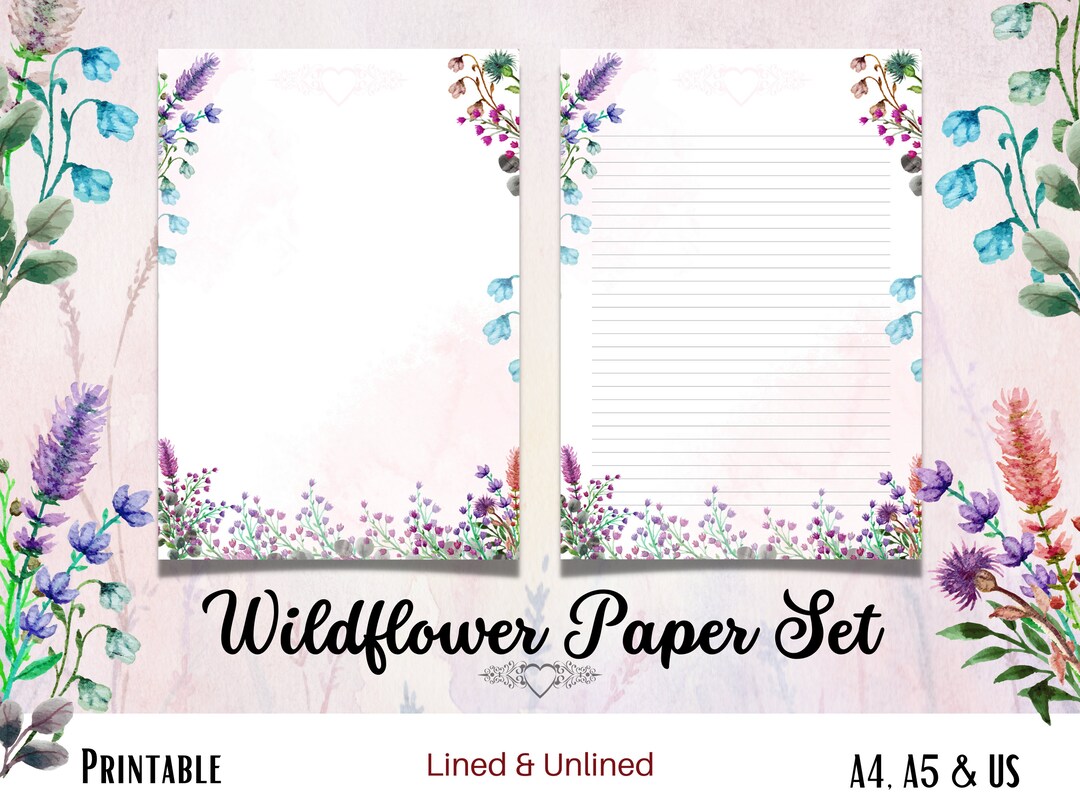 Wildflower Lined Paper Instant Download Flower Border Writing - Etsy