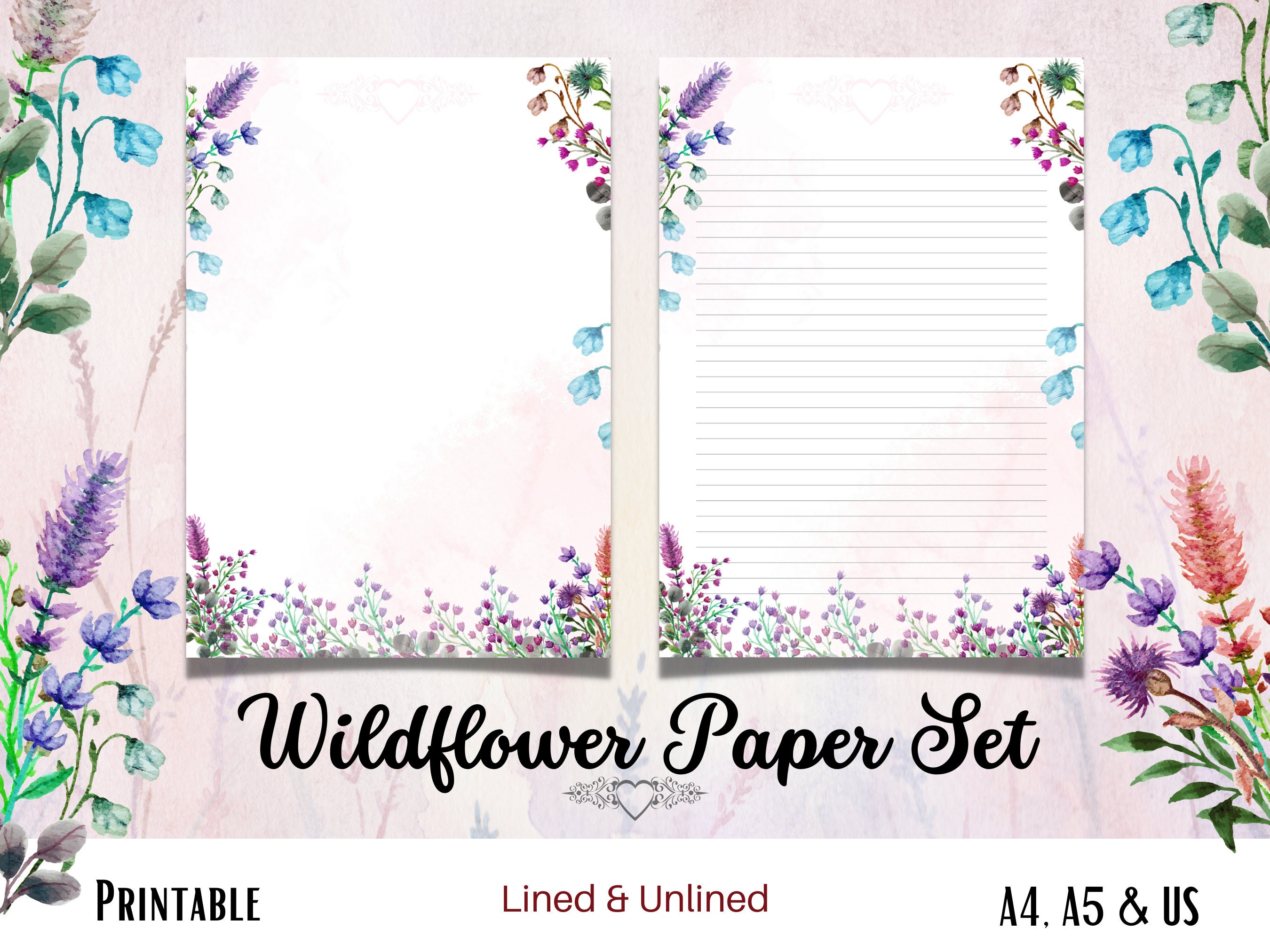 Wildflower Lined Paper Instant Download Flower Back to School Writing ...