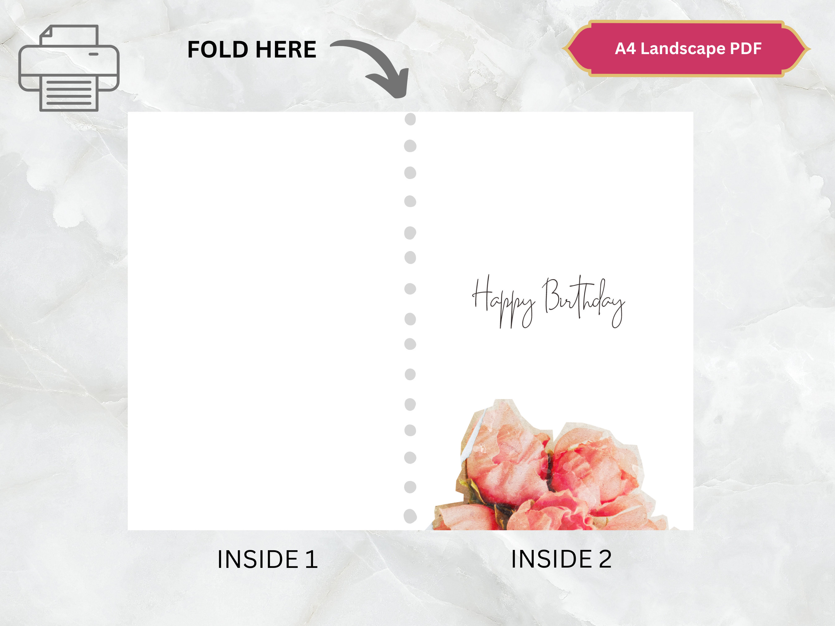 Floral Birthday Card Printable Happy Birthday Download Card Floral Pink ...