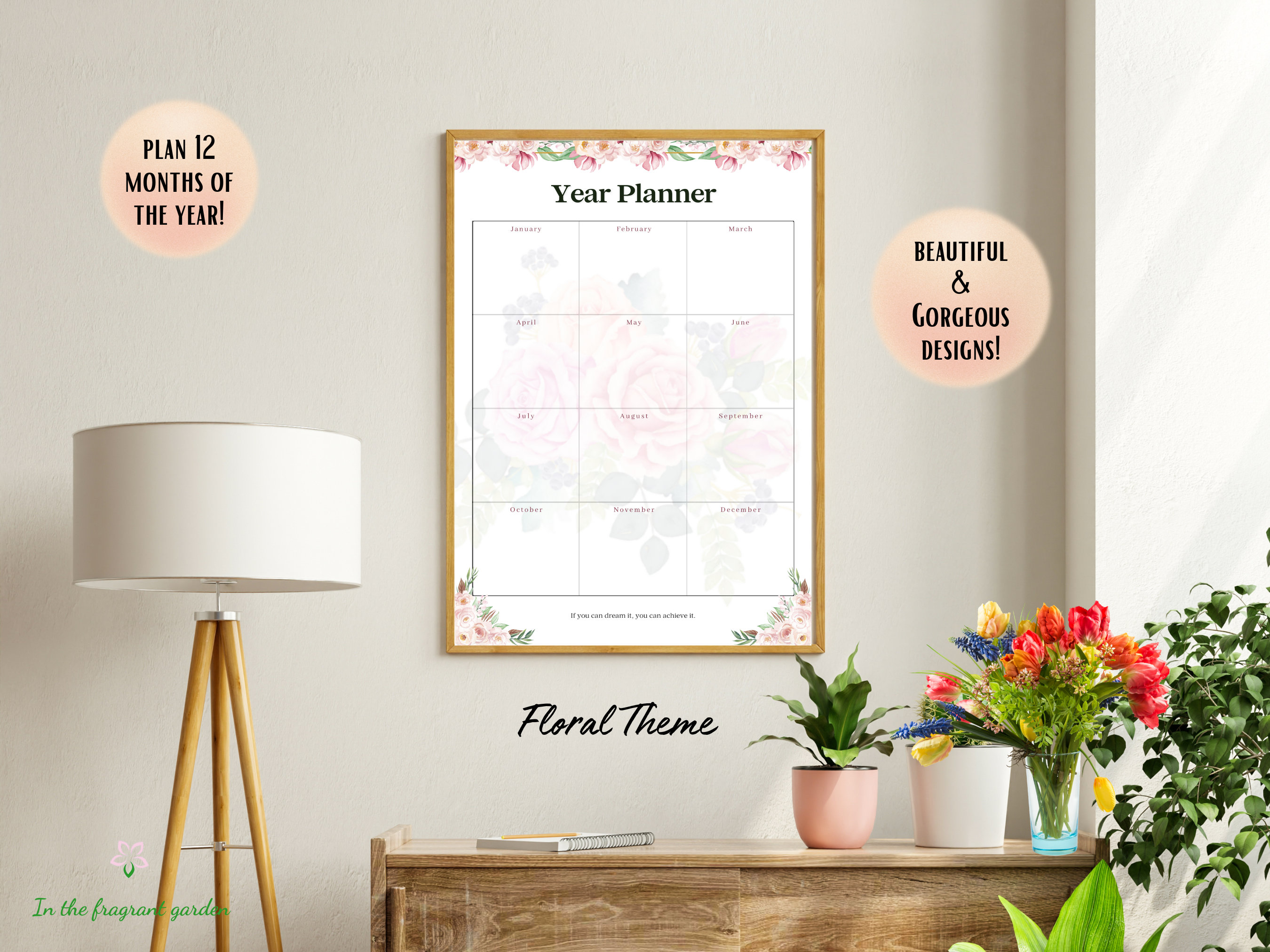 Planner Year Month Floral Printable Planner X3 Overview Flowers ...