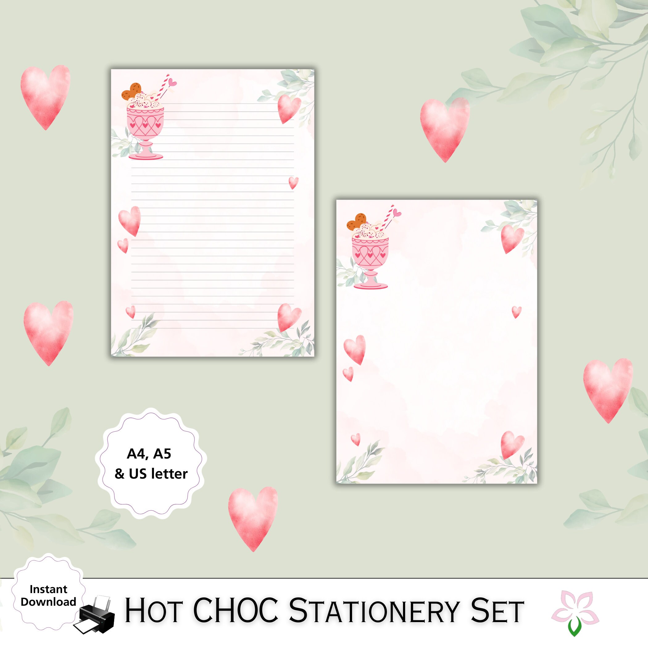 Coffee Stationery Latte Letter Writing Paper Floral Lined Paper ...