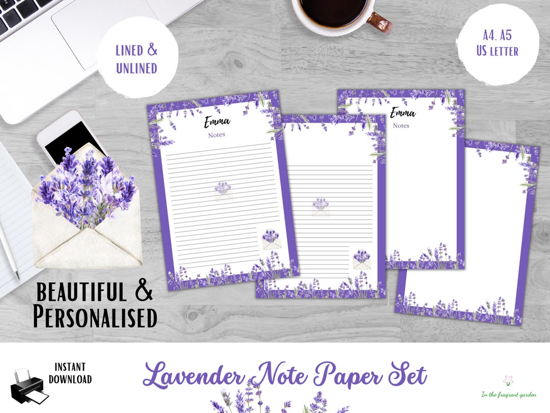 Downloadable Lavender Stationery Notes Page Pen Pal Lavender Printable ...