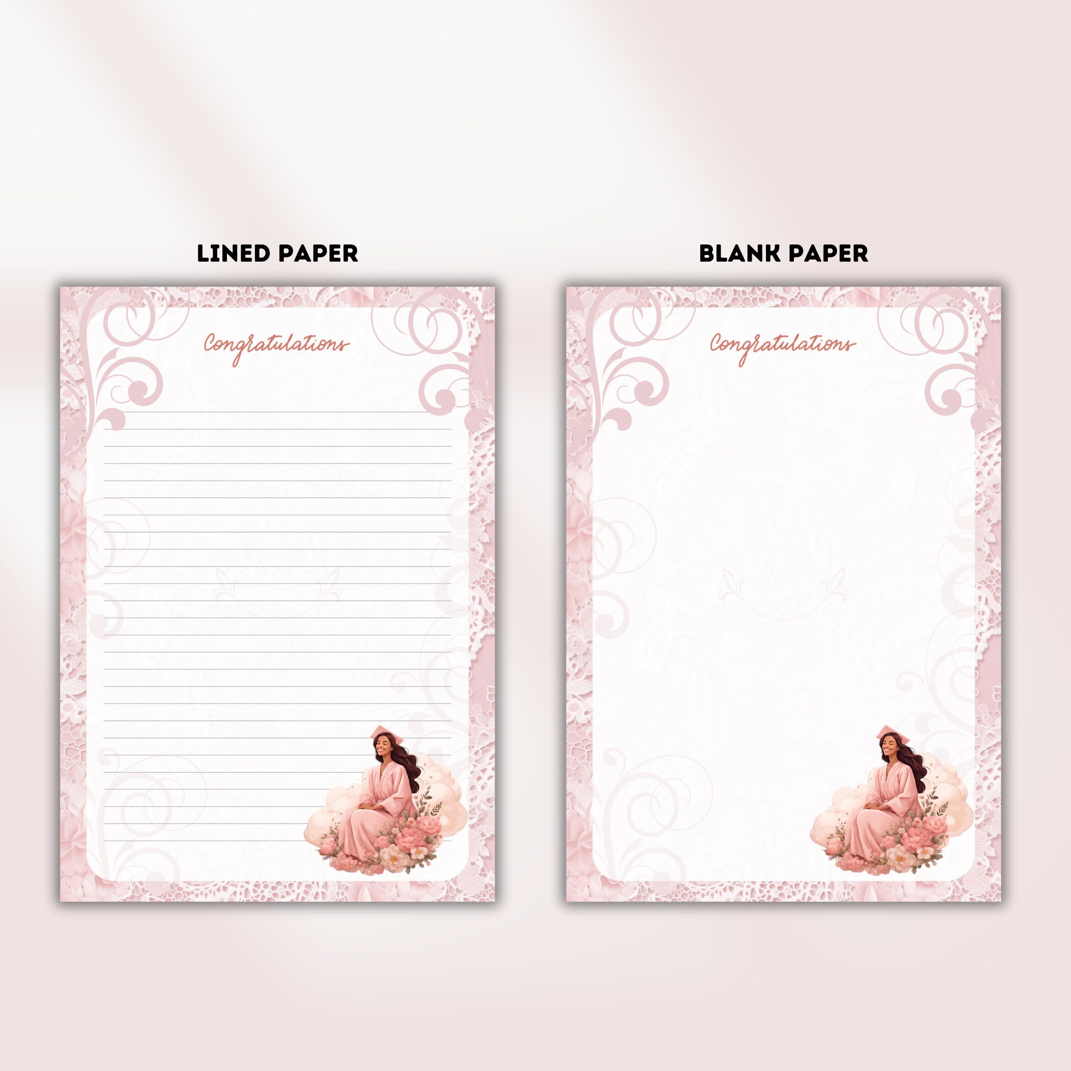Congratulations Graduation Letters Floral Lined Notes Stationery Paper ...