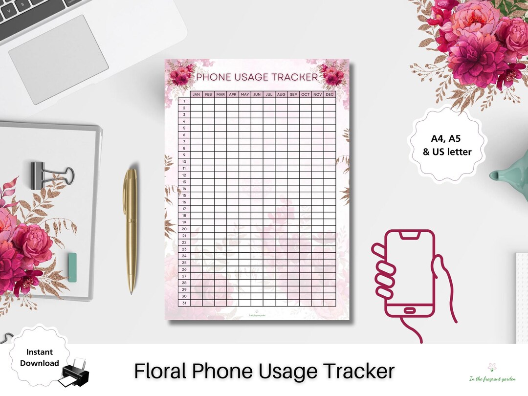 Printable Phone Usage Tracker PDF Floral Daily Log Sheet - Etsy