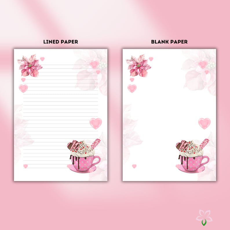 Hot Chocolate Stationery Letter Writing Paper Floral Lined Paper Pink ...