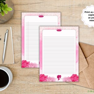 Girl Princess Stationery Gift Lined Paper Pink Printable Letter Office ...