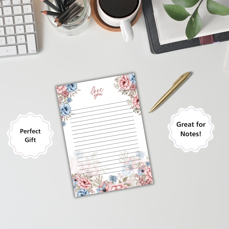 Love You Floral Notes Page | Printable Lined Writing Paper for Snail ...