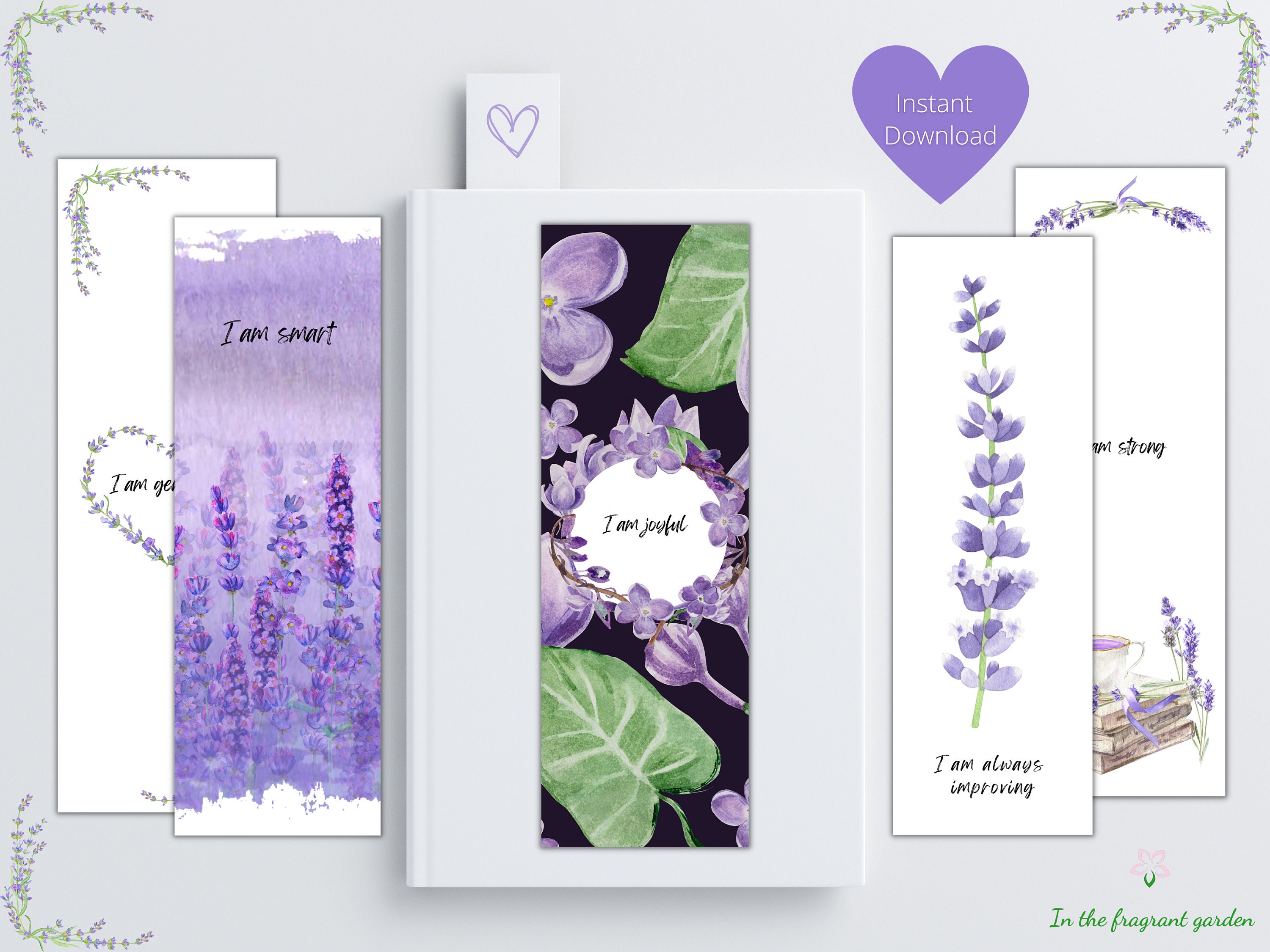 Lavender Bookmarks Floral Printable Bookmarks Set Positive Affirmation ...