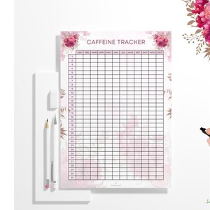Caffeine Intake Log Coffee and Tea Tracker Printable Daily Florai Cup ...