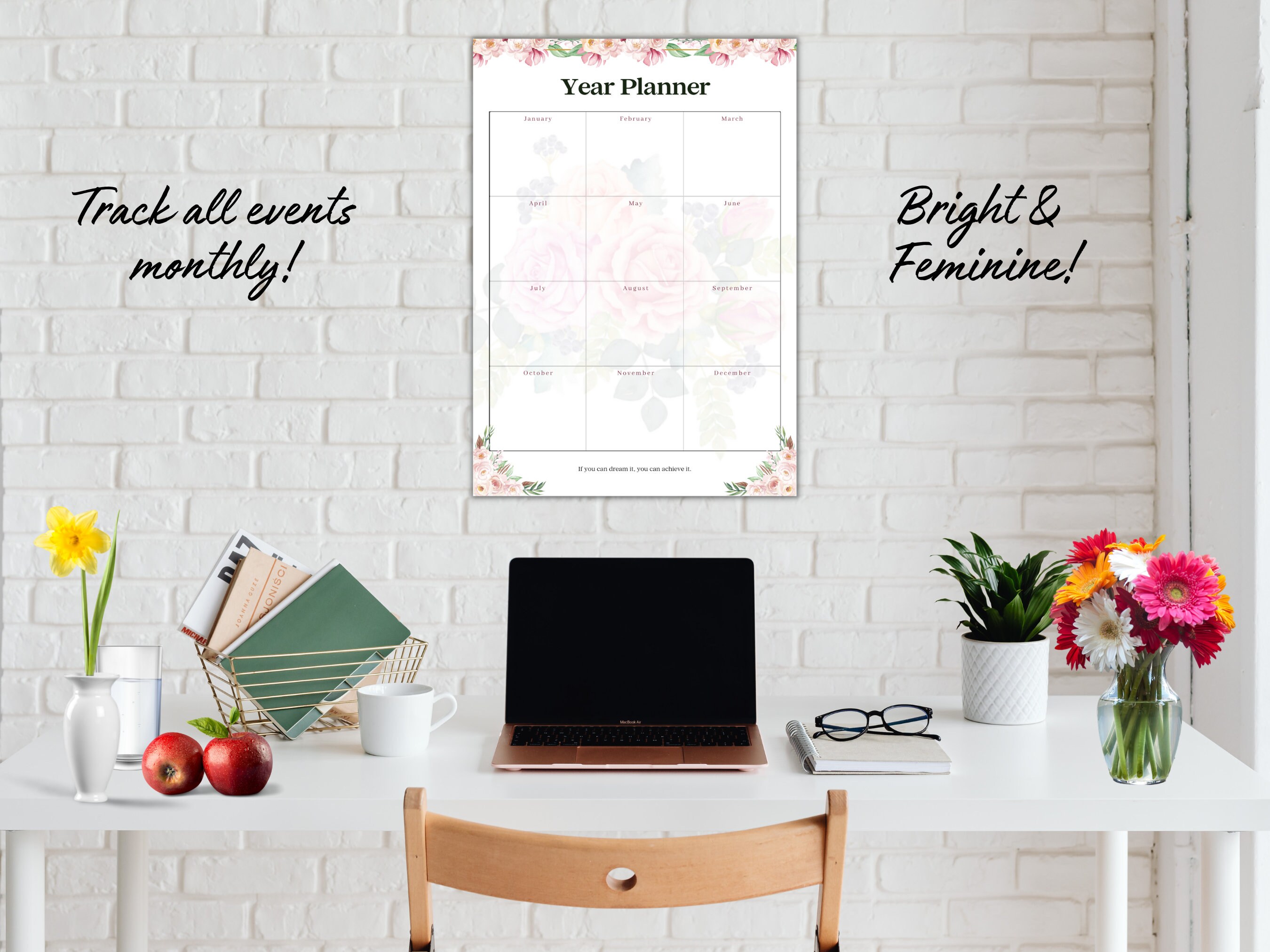 Planner Year Month Floral Printable Planner X3 Overview Flowers ...