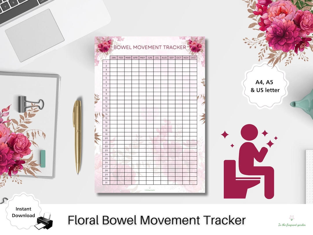 Bowel Movement Tracker IBS Printable Daily Florai Log Track Check ...