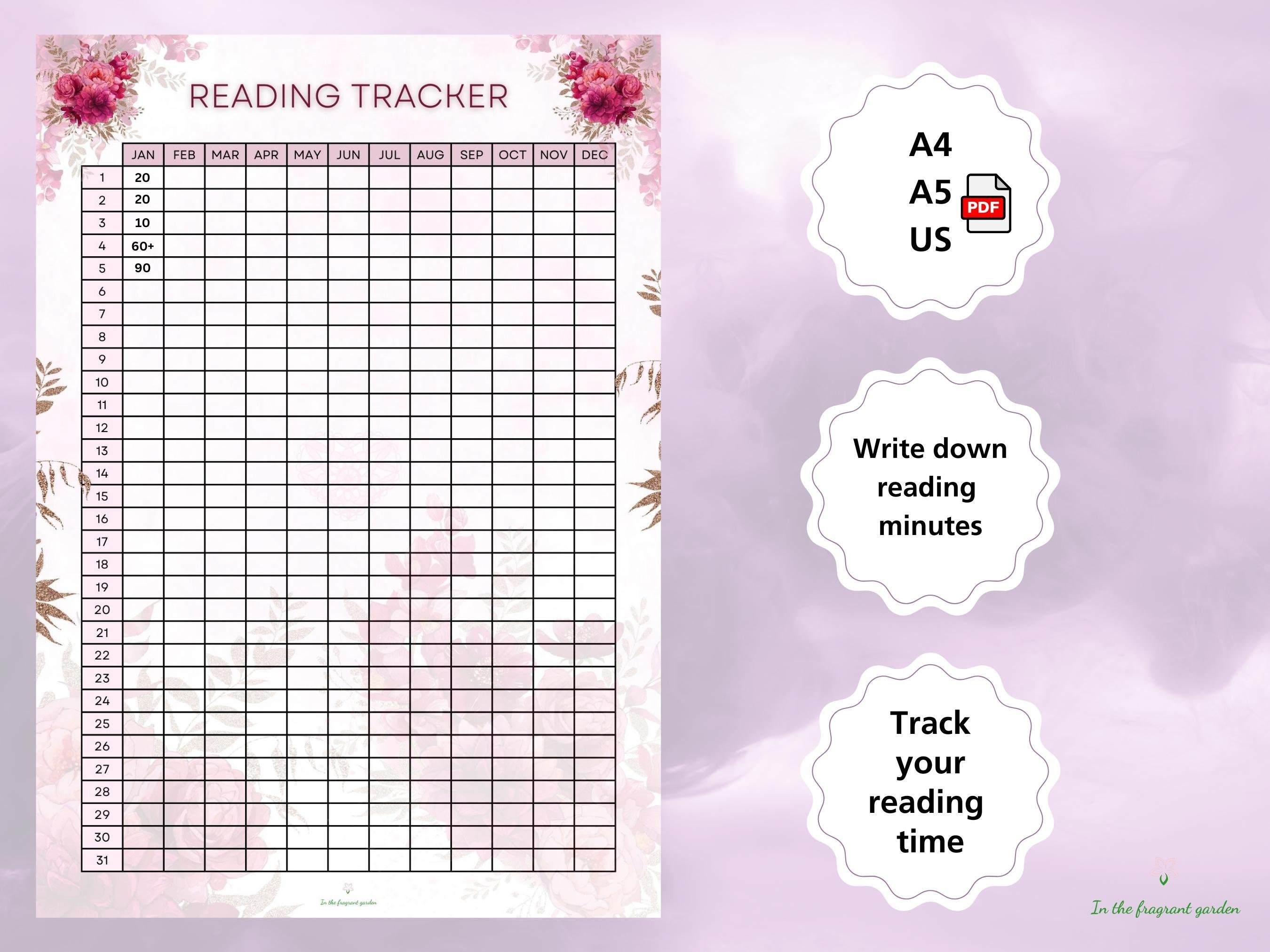 Reading Tracker Read Tracker Floral Book Journal Bookshelf PDF Pages ...