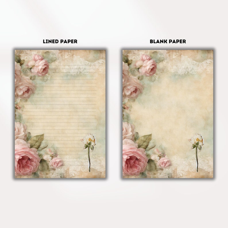 Shabby Chic Victorian Rose Floral Stationery | Lined Paper Instant ...