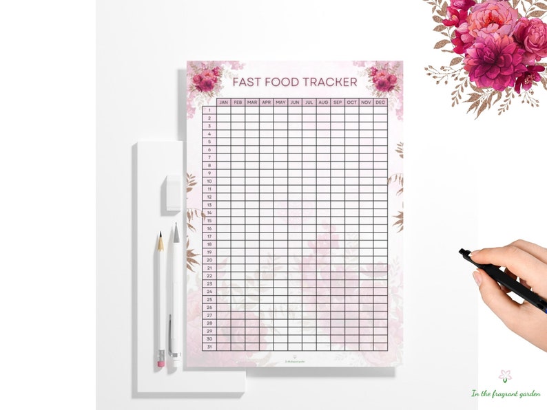 Fast Food Tracker Printable Daily Florai Log Track Check Journal ...