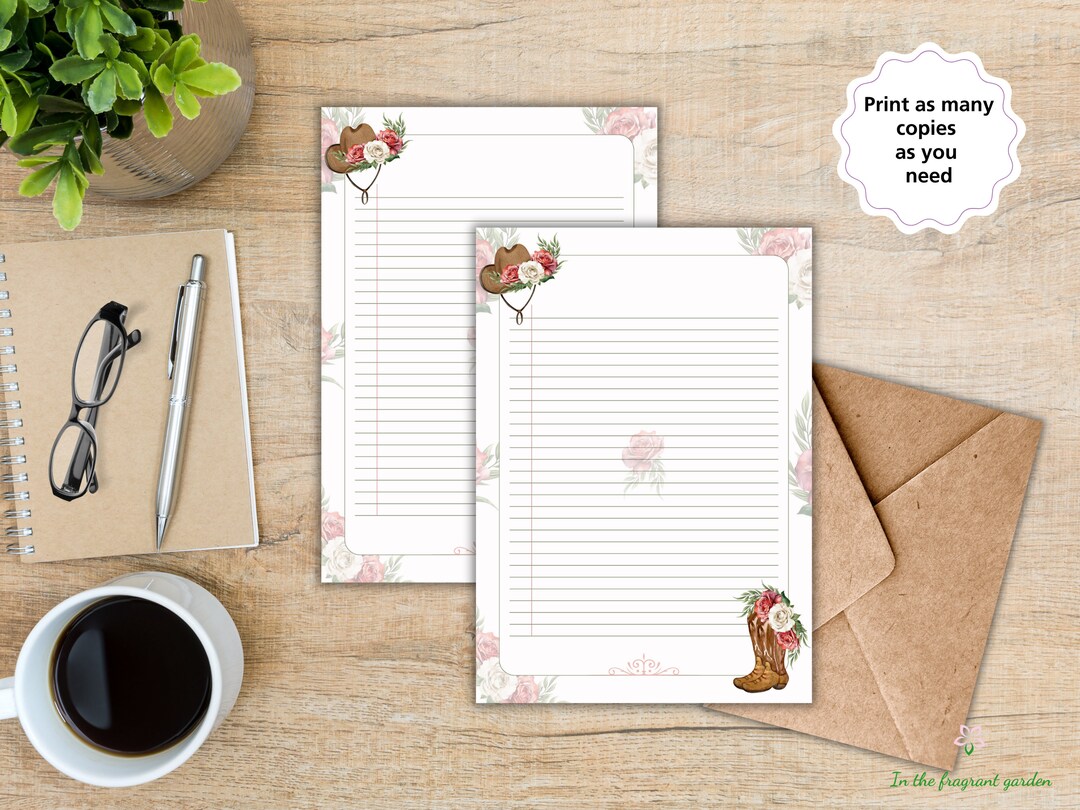 Coastal Cowgirl Letter Writing Stationery Floral Lined Paper Download ...