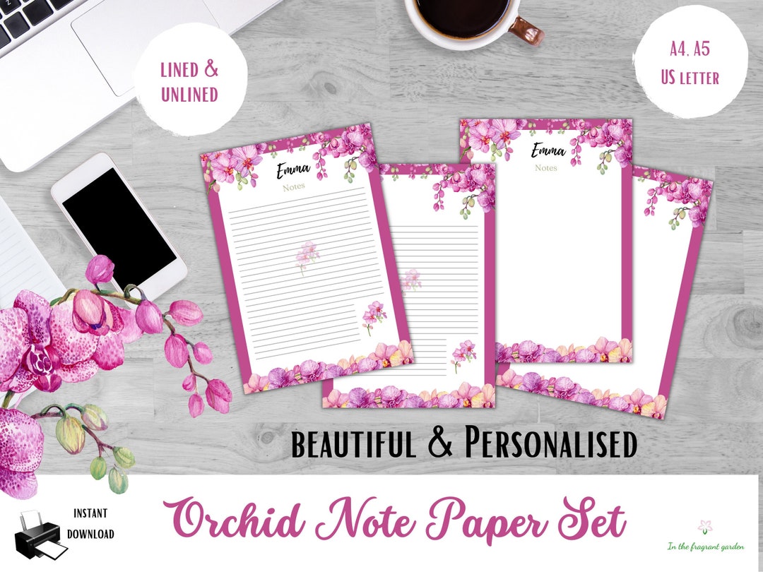 Stationery Lined Paper Floral Download Printable Lined Note Botanical ...