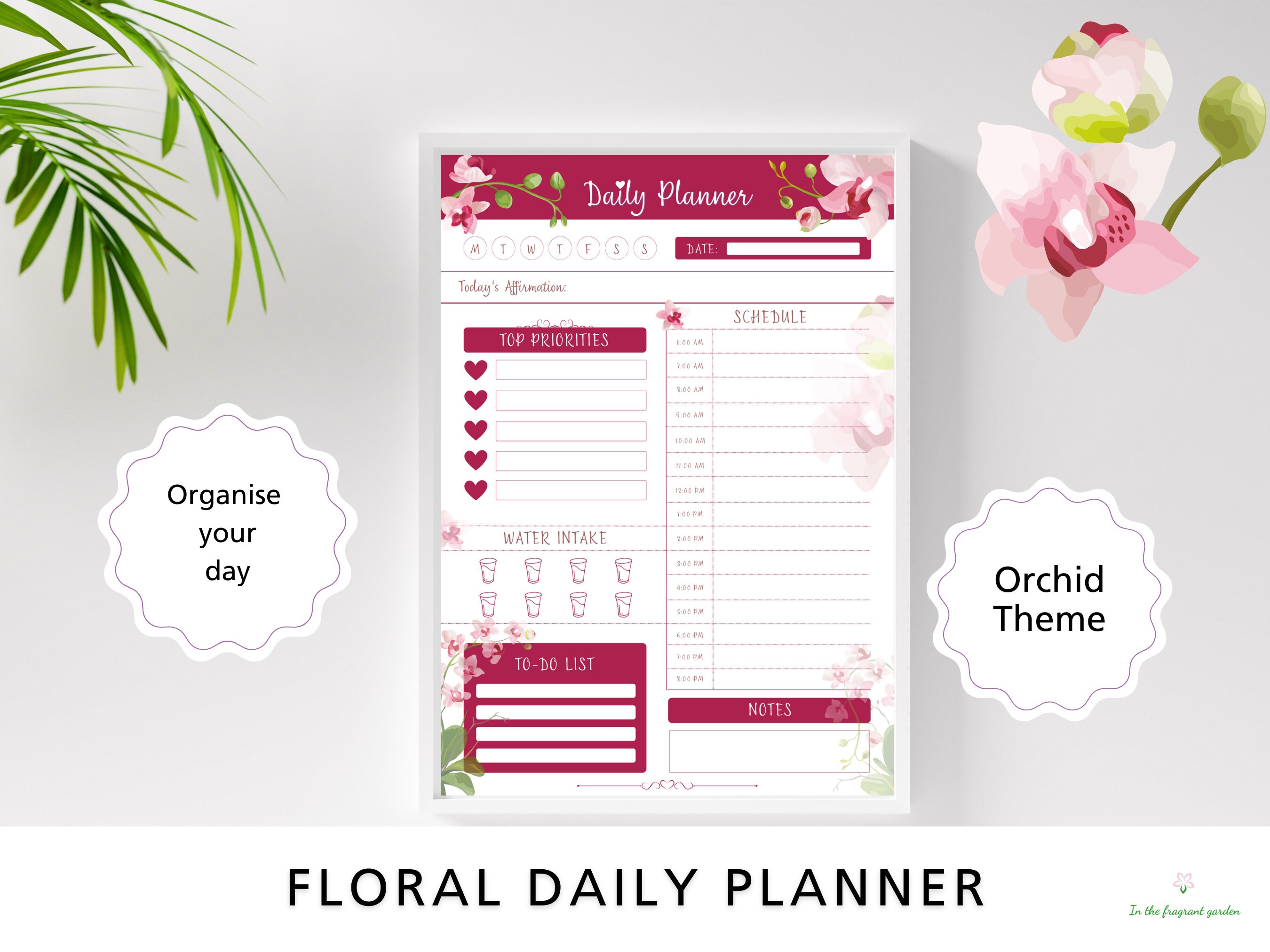 Digital Daily Planner Orchid Printable Hourly Work Day Schedule Undated ...