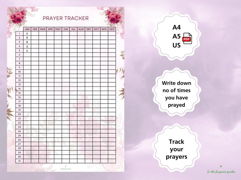 Prayer Tracker Printable Daily Florai Stressful Peace Log PDF ...