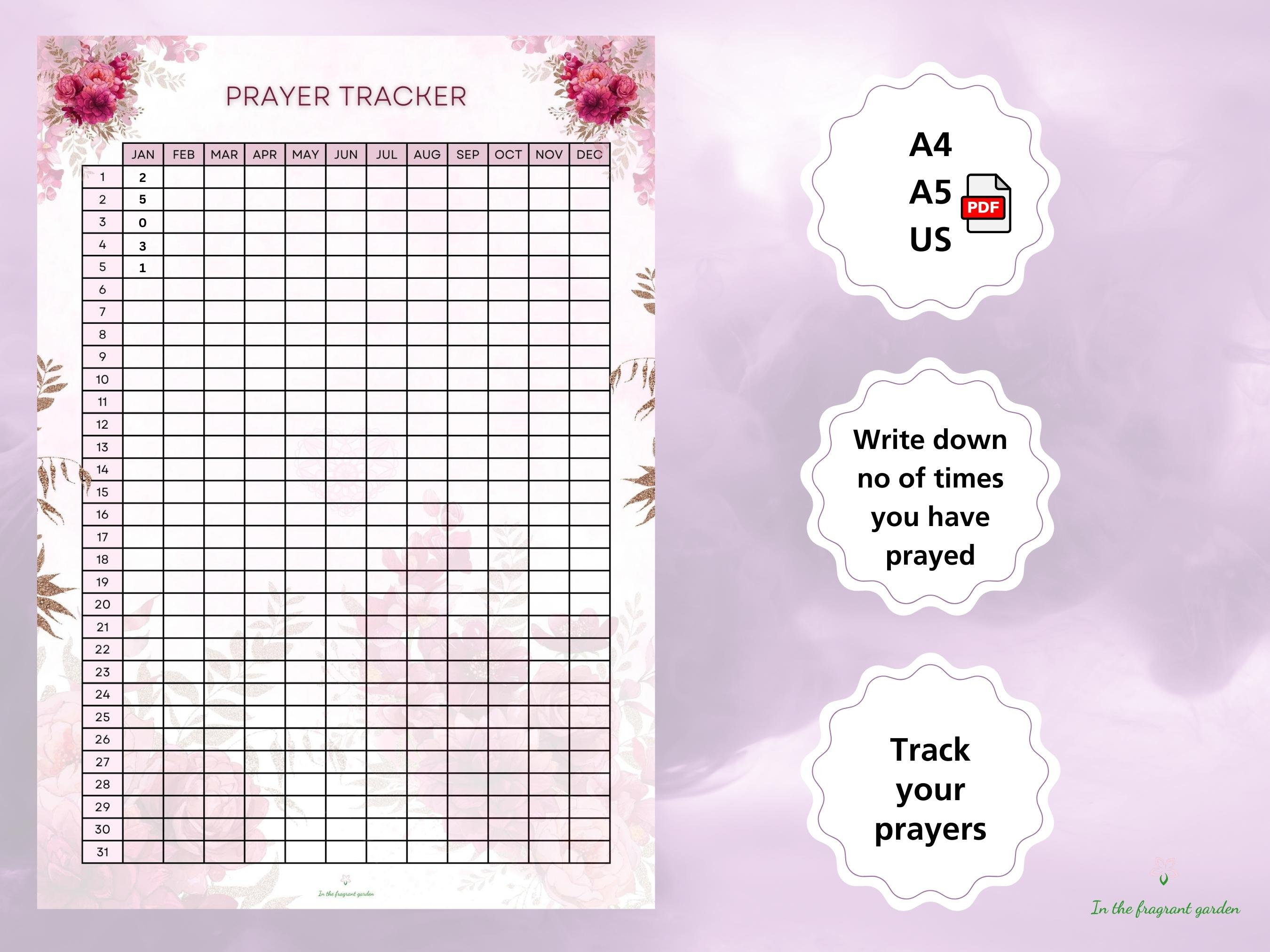 Prayer Tracker Printable Daily Florai Stressful Peace Log PDF ...