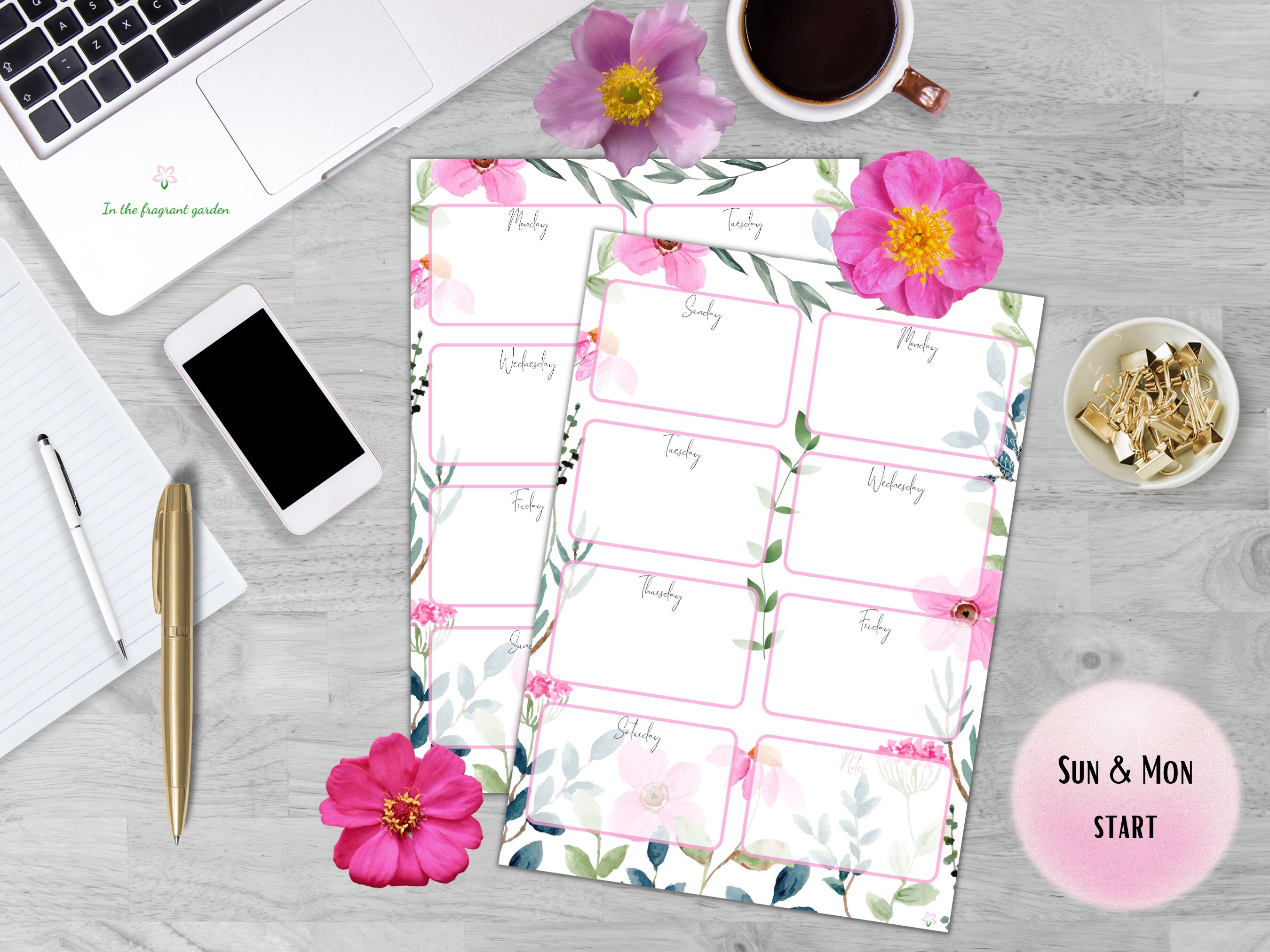 Floral Weekly Planner Printable, Botanical Garden Design (A4, A5, A3 ...