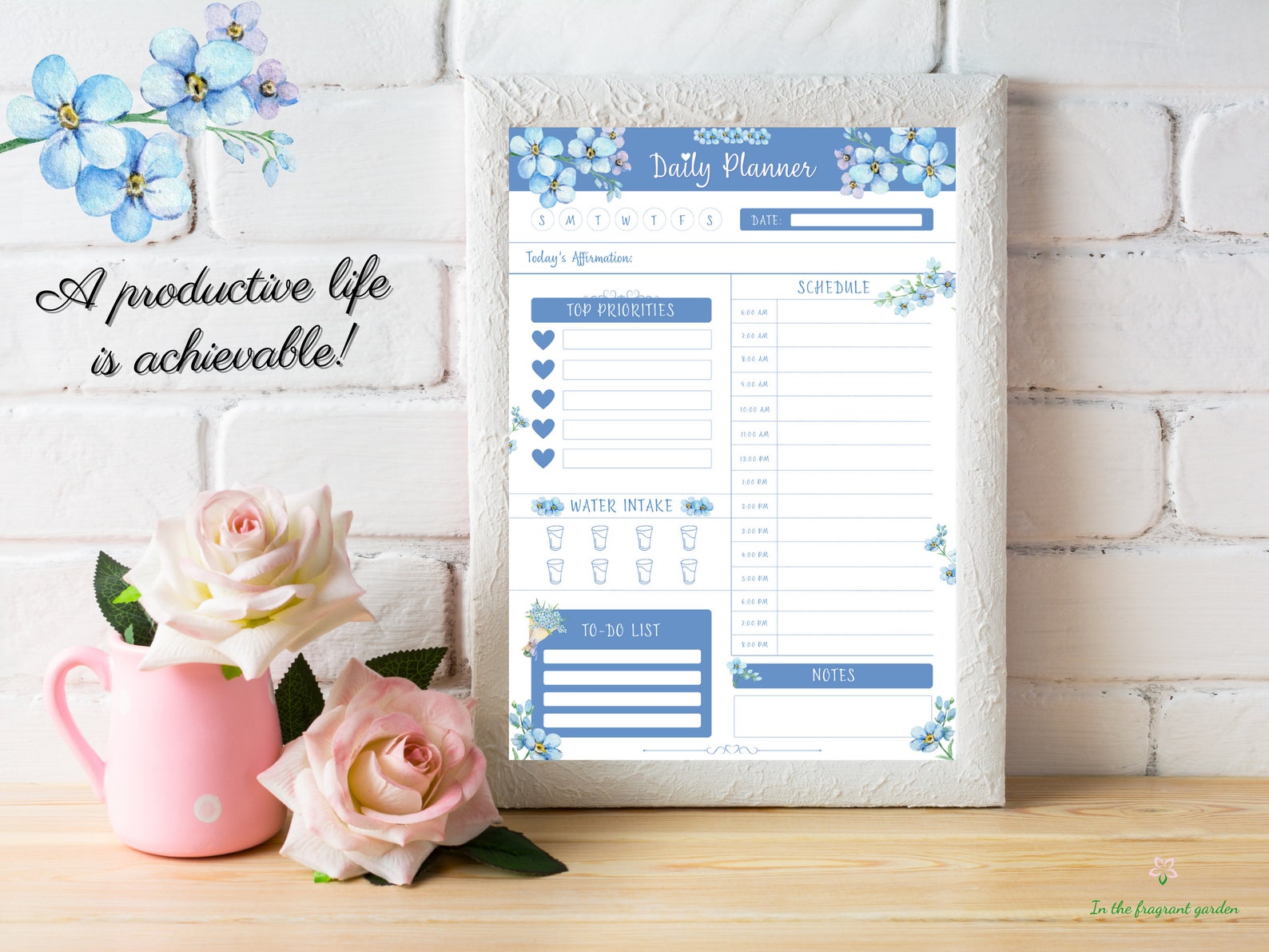 Forget Me Not Printable Floral Notes Pomodoro Cute Planner Daily Task ...