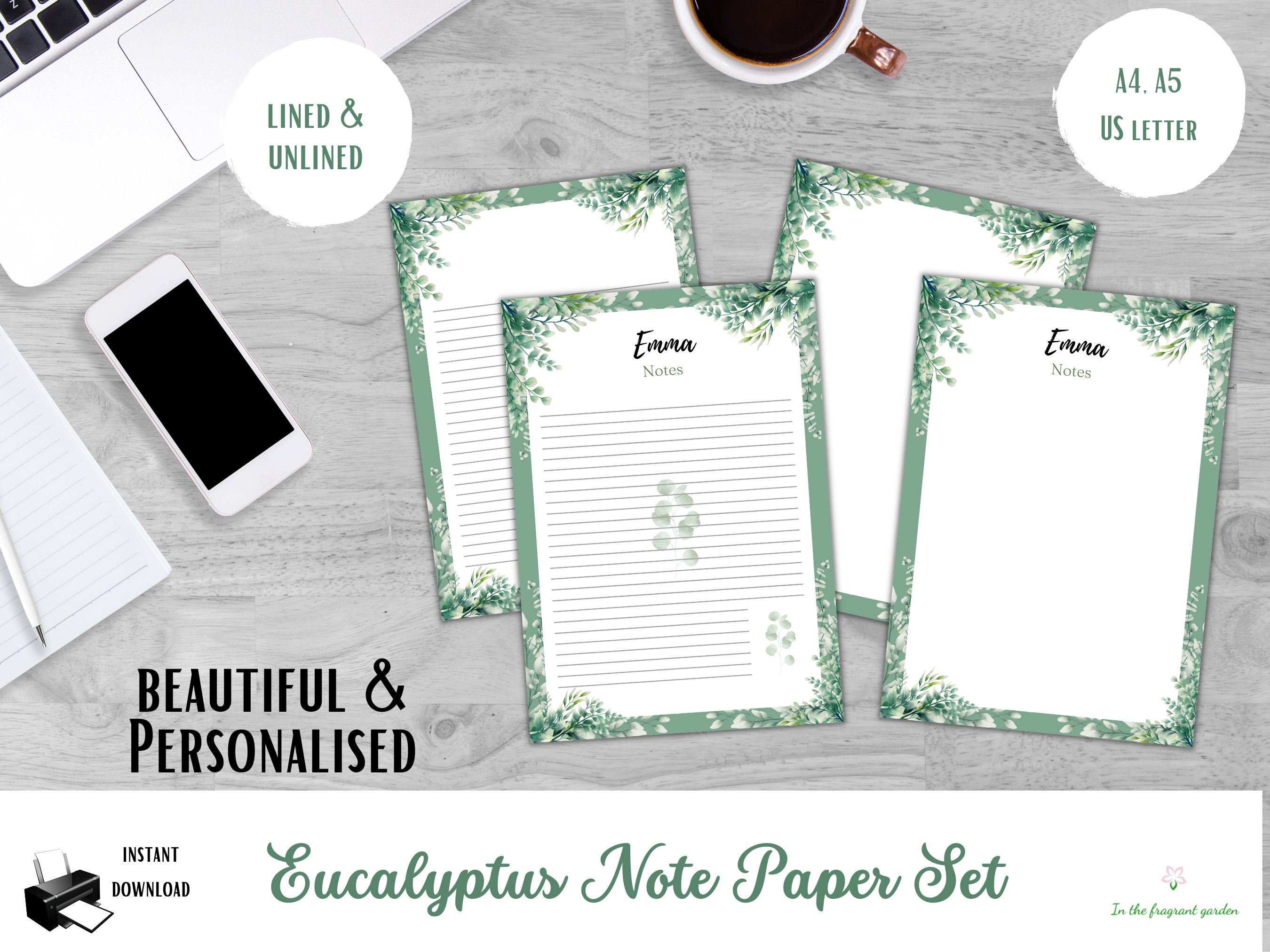 Printable Writing Paper Pen Pal Green Stationery Notes Printable Lined ...