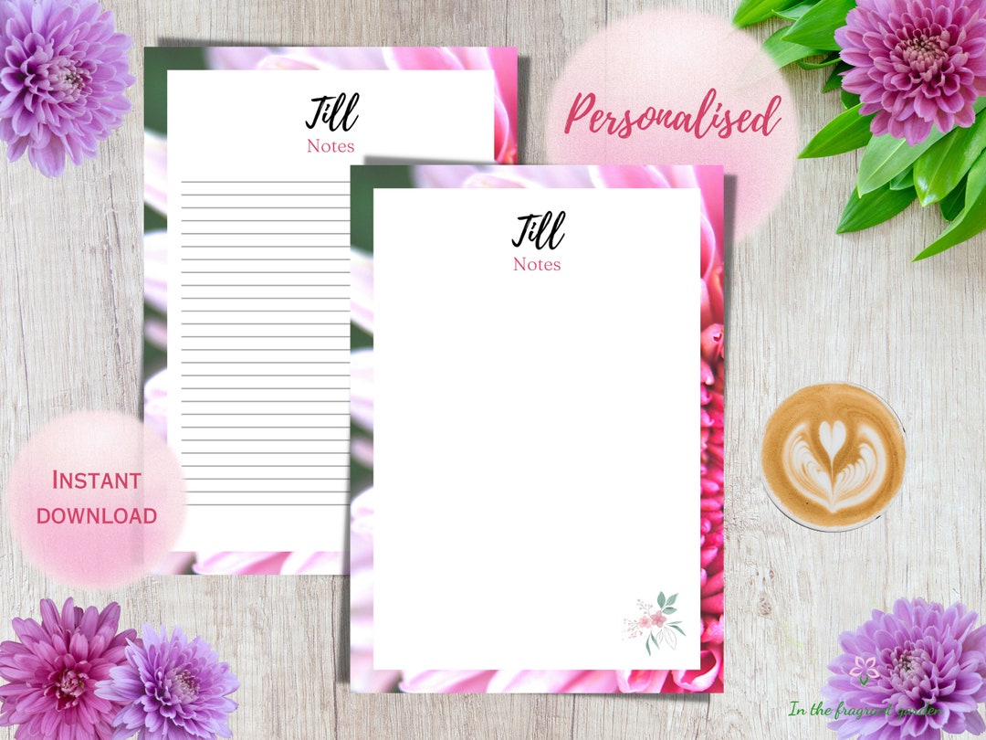 Personalised Floral Writing Paper | Pink Chrysanthemum Printable Notes ...