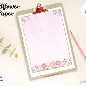 Wildflower Lined Paper Instant Download Flower Border Writing Pad Notes ...