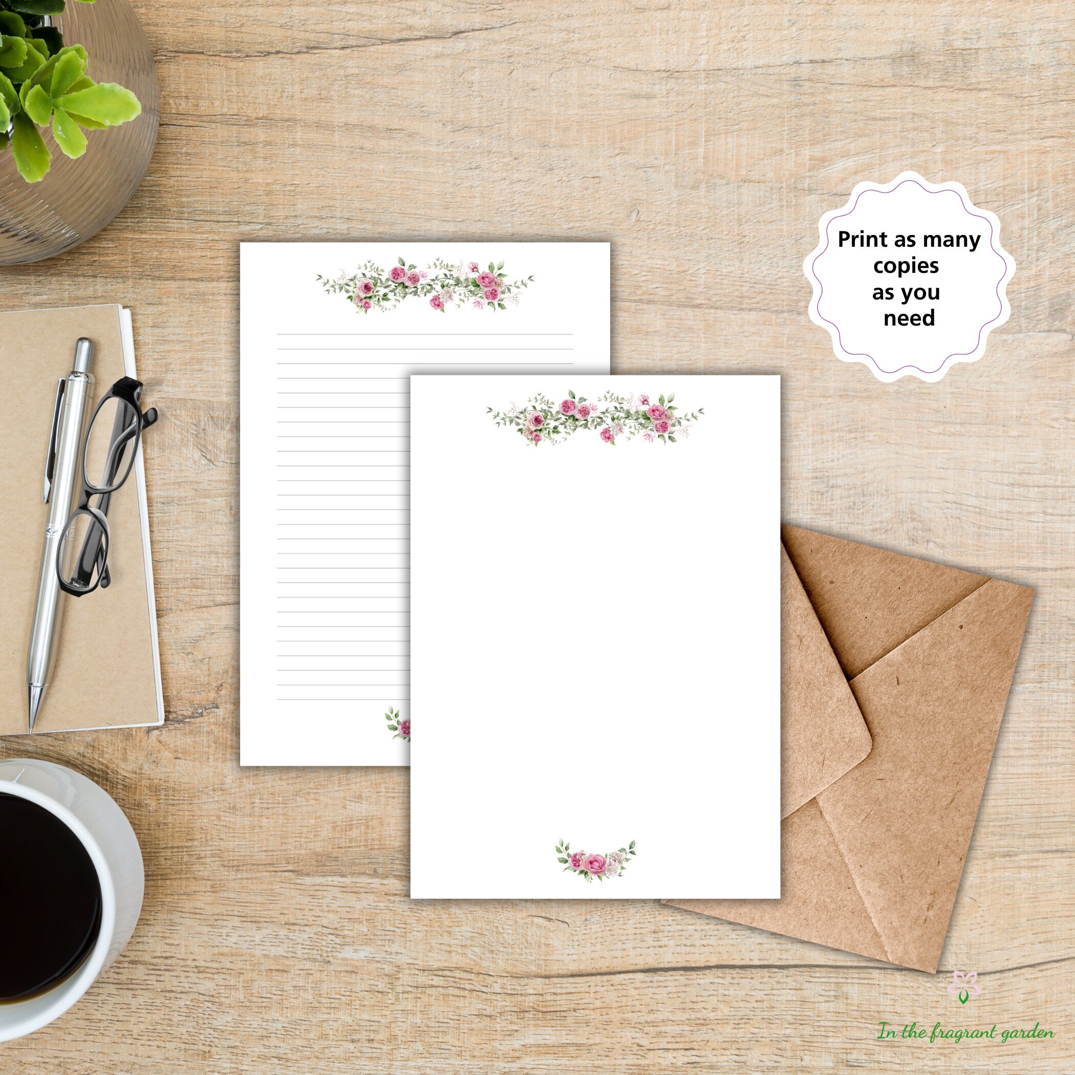 Floral Stationery Floral Lined Paper Download Writing Pad Note Page ...