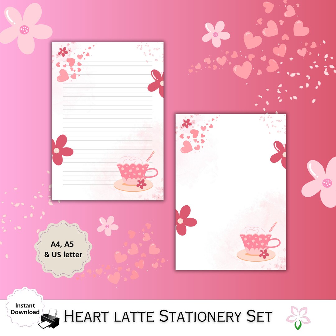 Coffee Stationery Latte Letter Writing Paper Floral Lined Paper ...