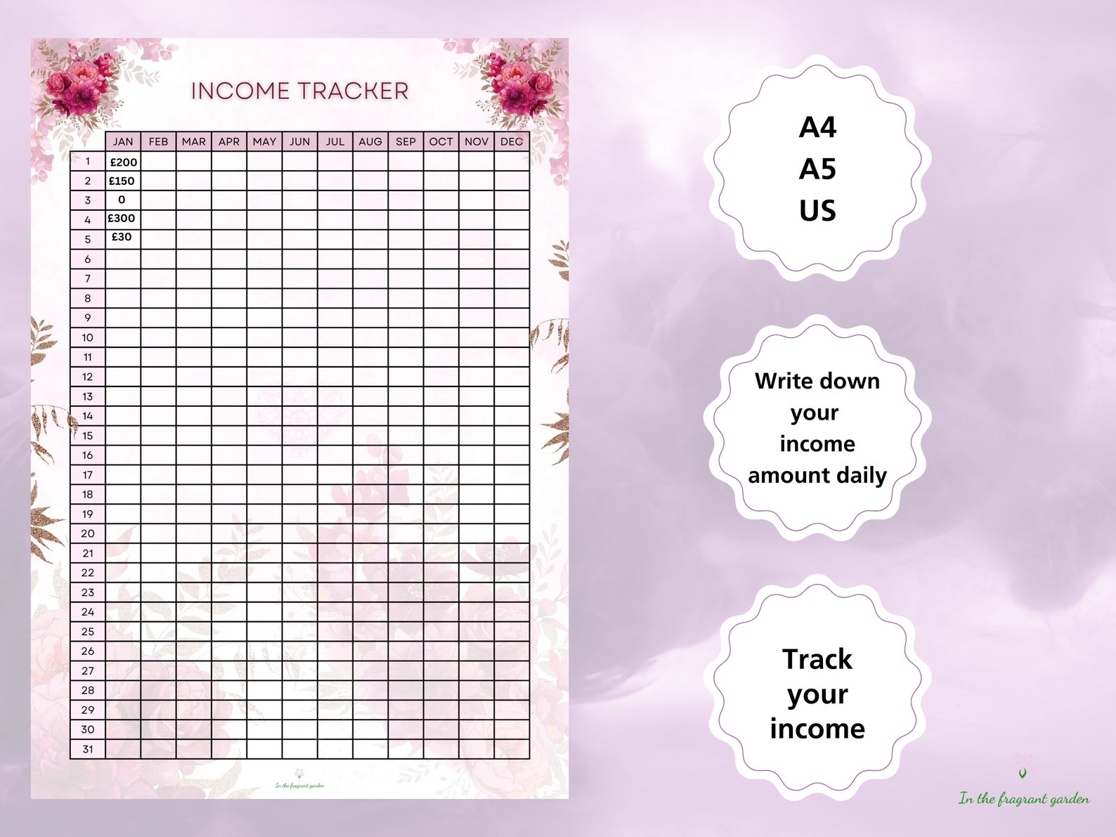 Finance Tracker Printable Daily Florai Financial Income Savings Budget ...