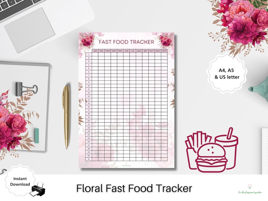 Fast Food Tracker Printable Daily Florai Log Track Check Journal ...