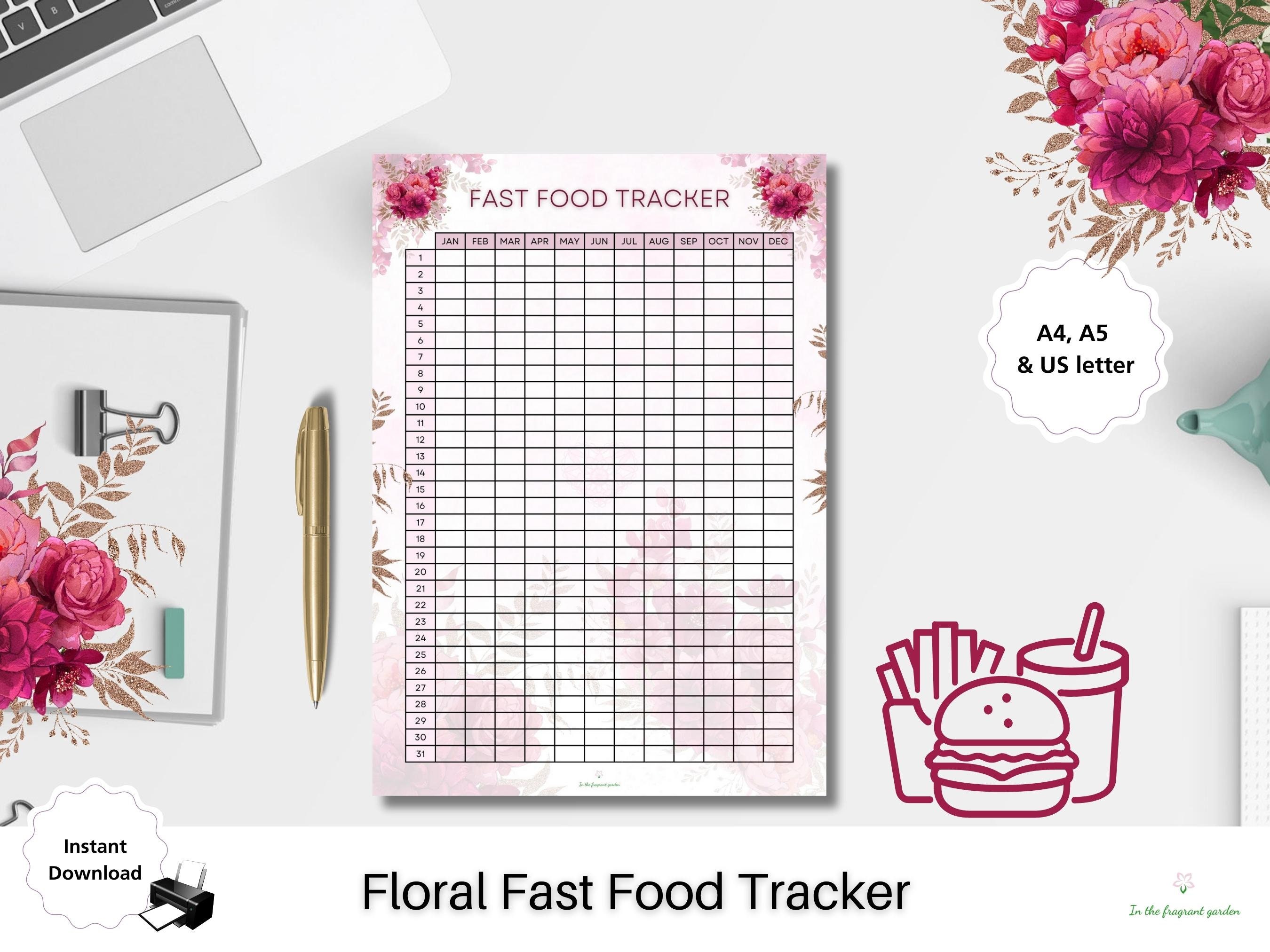 Fast Food Tracker Printable Daily Florai Log Track Check Journal ...