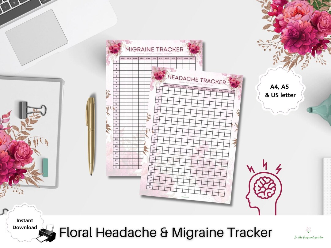 Floral Printable Headache Migraine Tracker Daily Mood Log PDF Stressed ...
