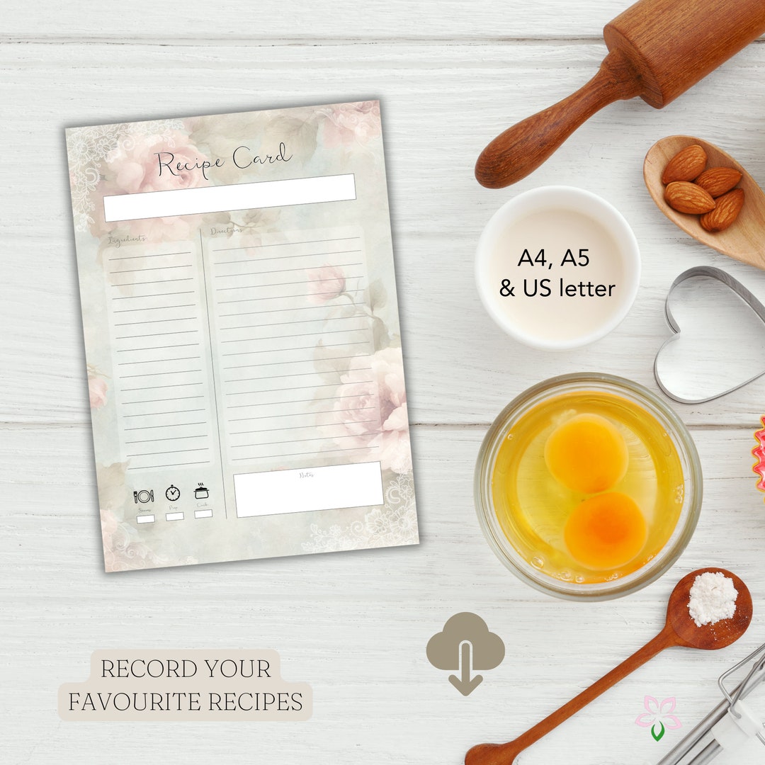 Recipes Page Sheets Memo Template Blank Card Baking Cooking Shabby Chic ...